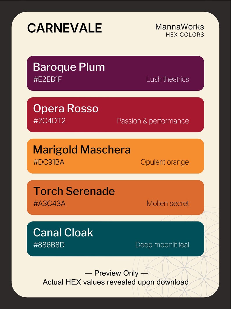Carnevale Color Palette - PANTONE Swatches for Branding - Etsy UK