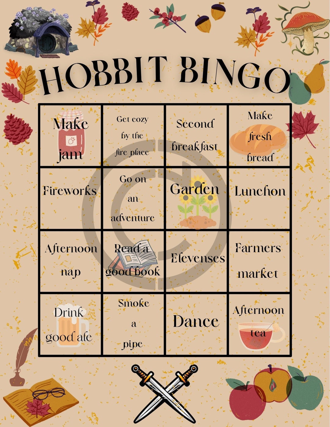 Hobbit Themed Bingo Cards - Etsy