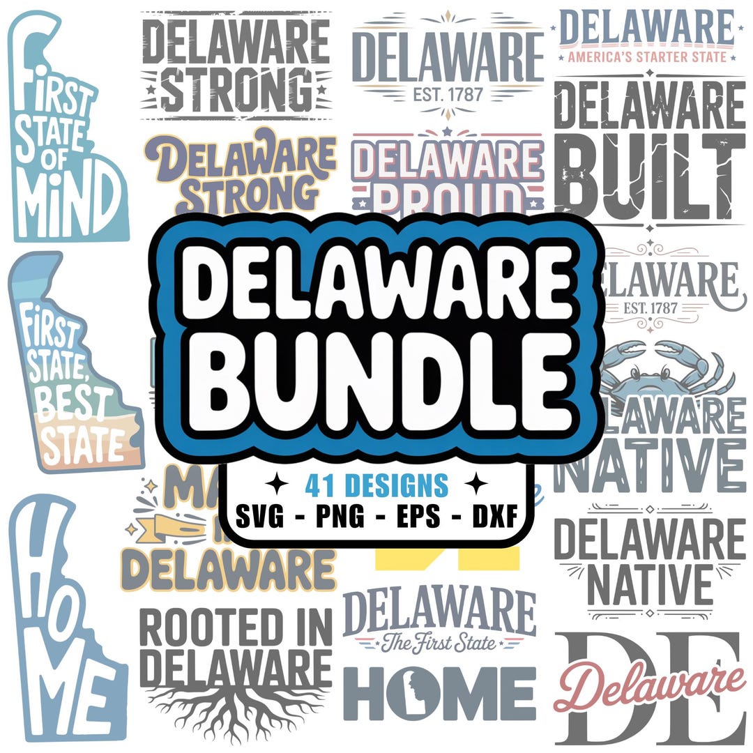 Delaware SVG PNG Image Bundle, Dxf Eps Files, the First State, DE, Blue ...