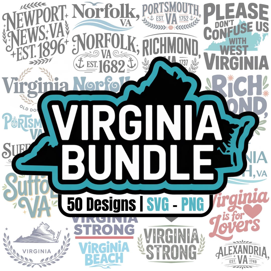 Virginia Cities SVG PNG Bundle: 50 T-shirt Designs (digital Download ...