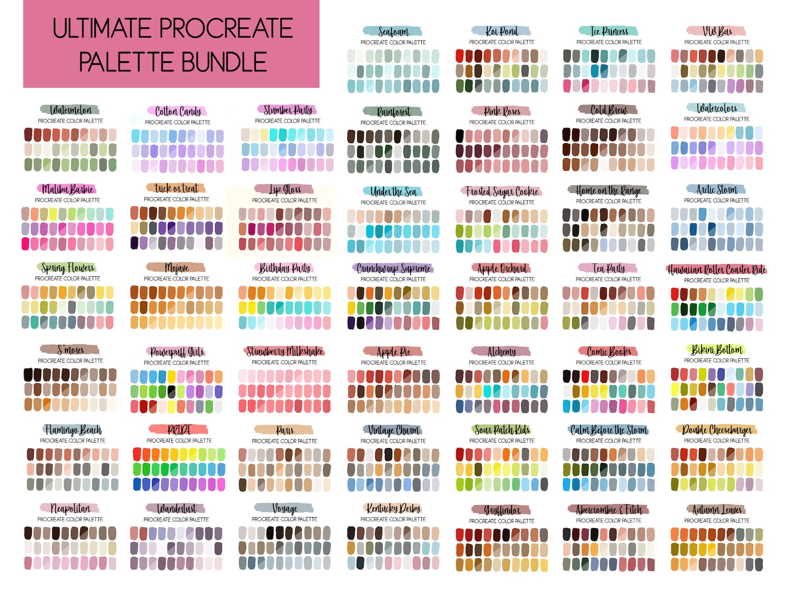 Procreate Color Palette BUNDLE | PNG for Color Picking | 186 Palettes ...