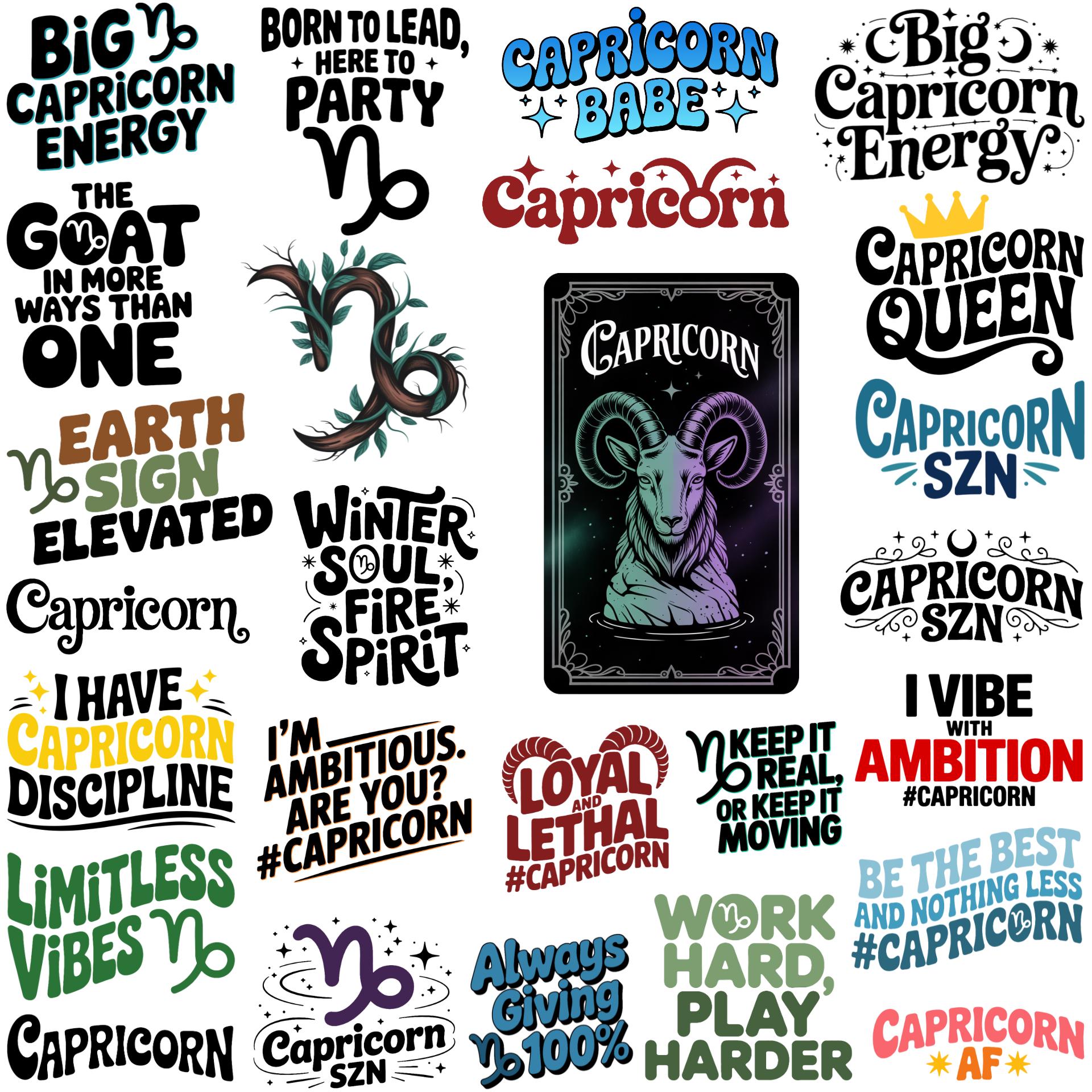 Capricorn Zodiac SVG Bundle: 26 Designs for Cricut, Silhouette (digital ...