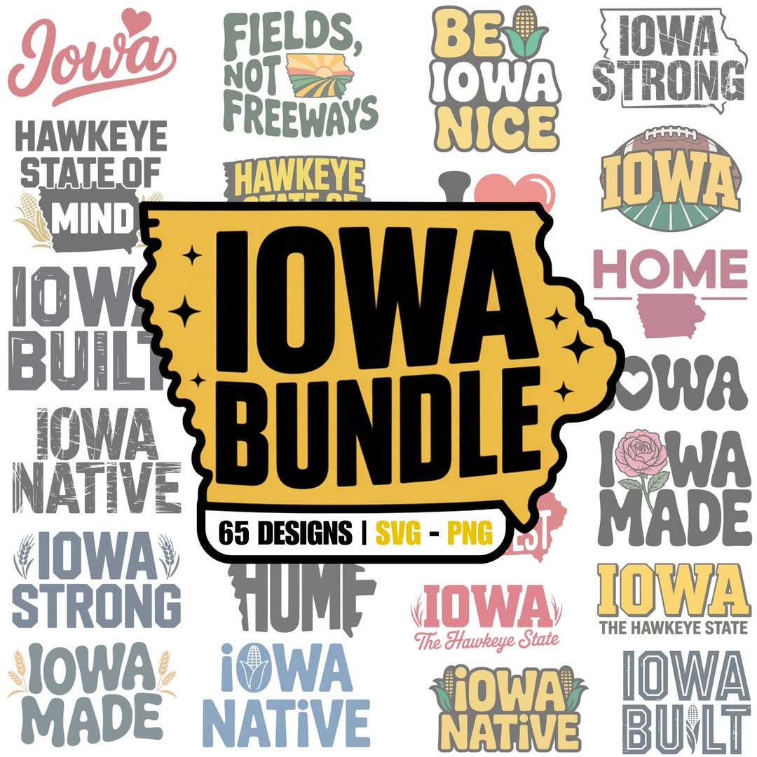 Iowa 65 Design Bundle SVG PNG, Iowa Cut Files, State Digital Art, Iowa ...