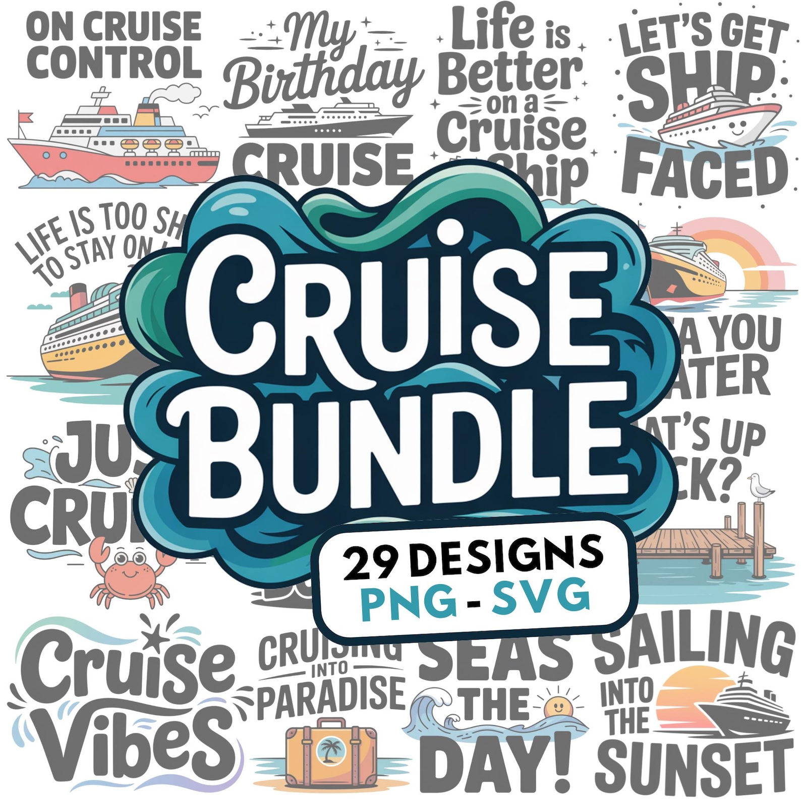 Cruise SVG PNG Image Bundle | 29 Designs | Vacation, Cruising, Girls ...