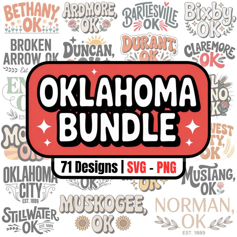 Oklahoma SVG PNG Bundle: 71 Designs - Cricut & Silhouette (digital ...