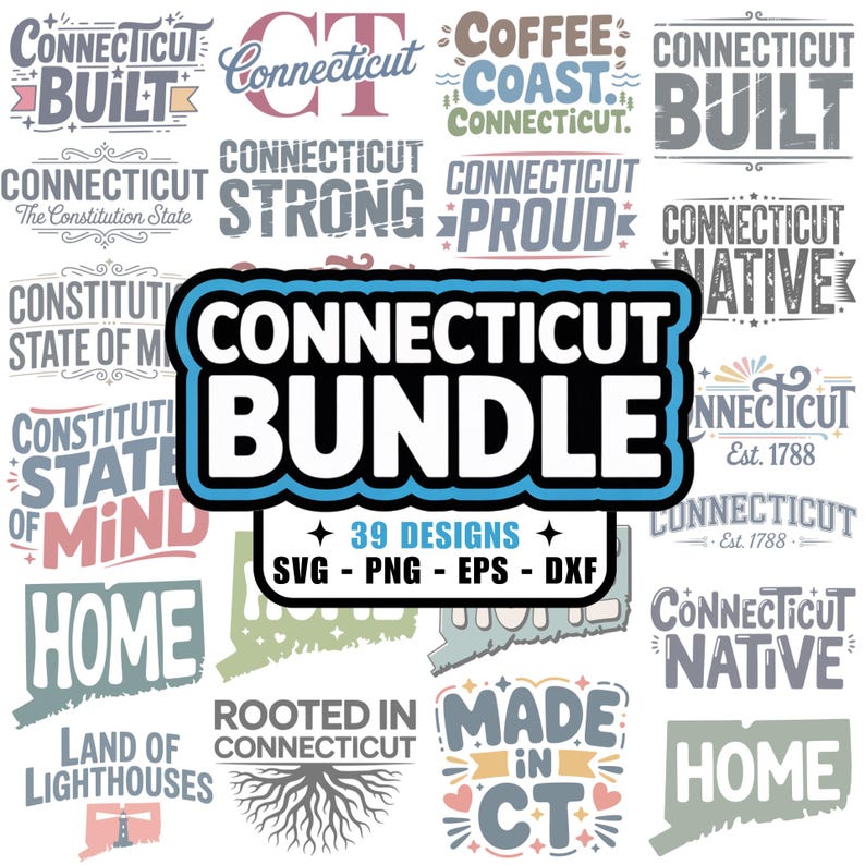 Connecticut PNG SVG Image Bundle, Dxf Eps Files, the Constitution State ...