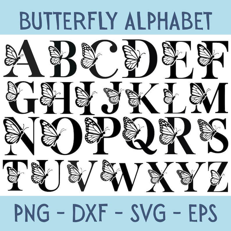 Butterfly Alphabet Letters, SVG PNG EPS Dxf, Cricut Cut Files, Monogram ...