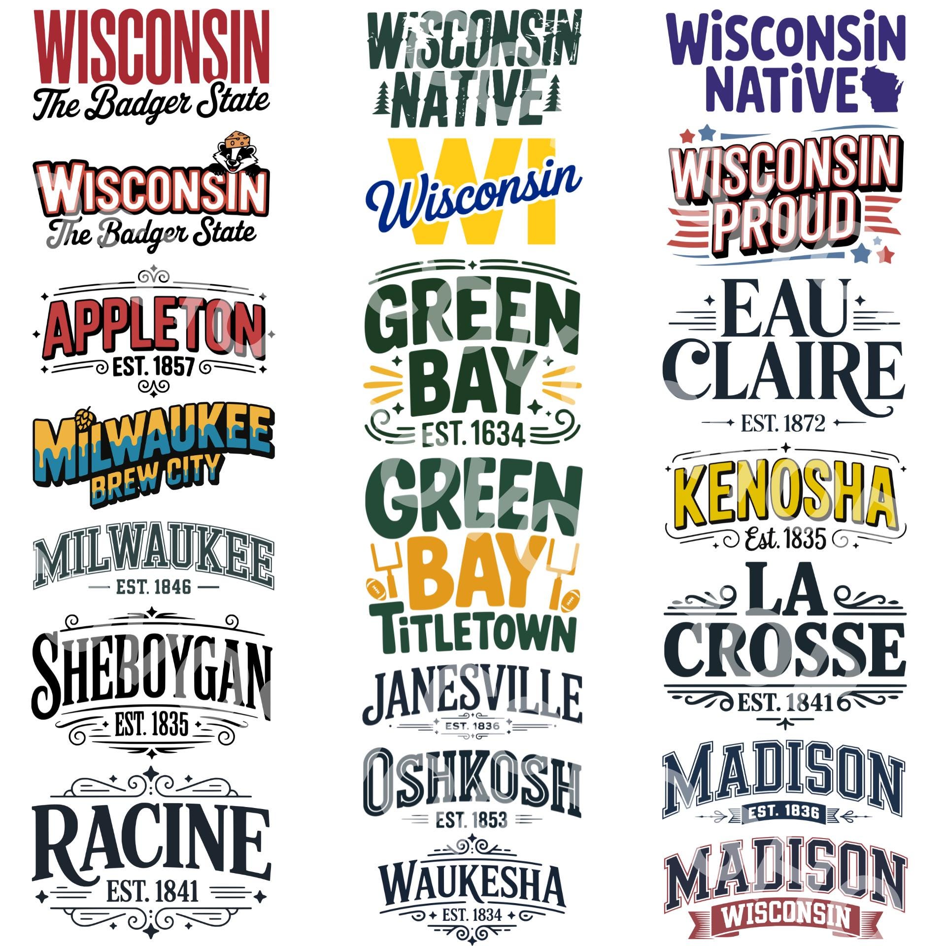 Wisconsin 44 SVG PNG Image Bundle, Dxf Eps Files, the Badger State ...