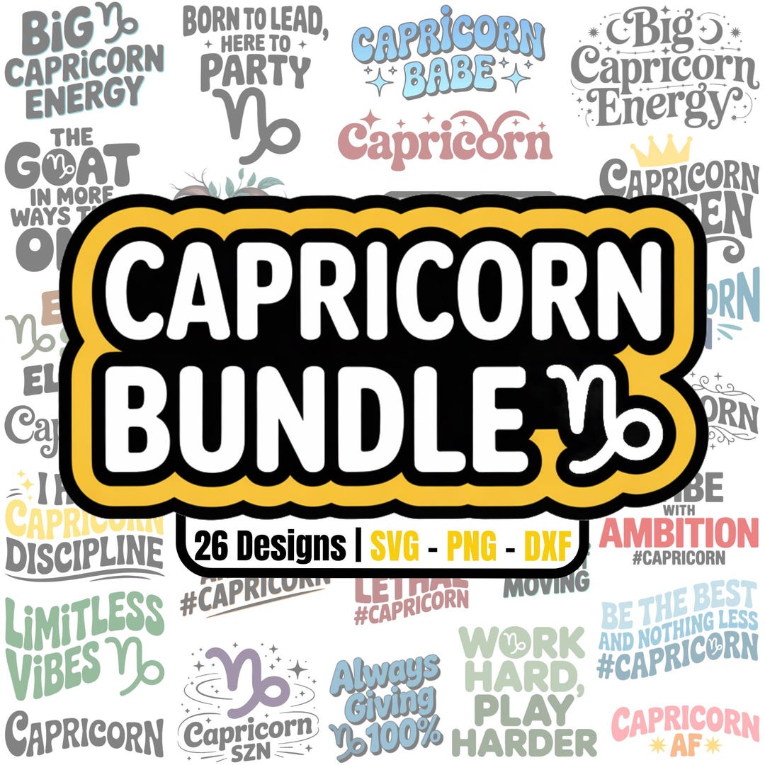 Capricorn SVG PNG DXF Image Bundle | 26 Designs | Zodiac, Astrology ...