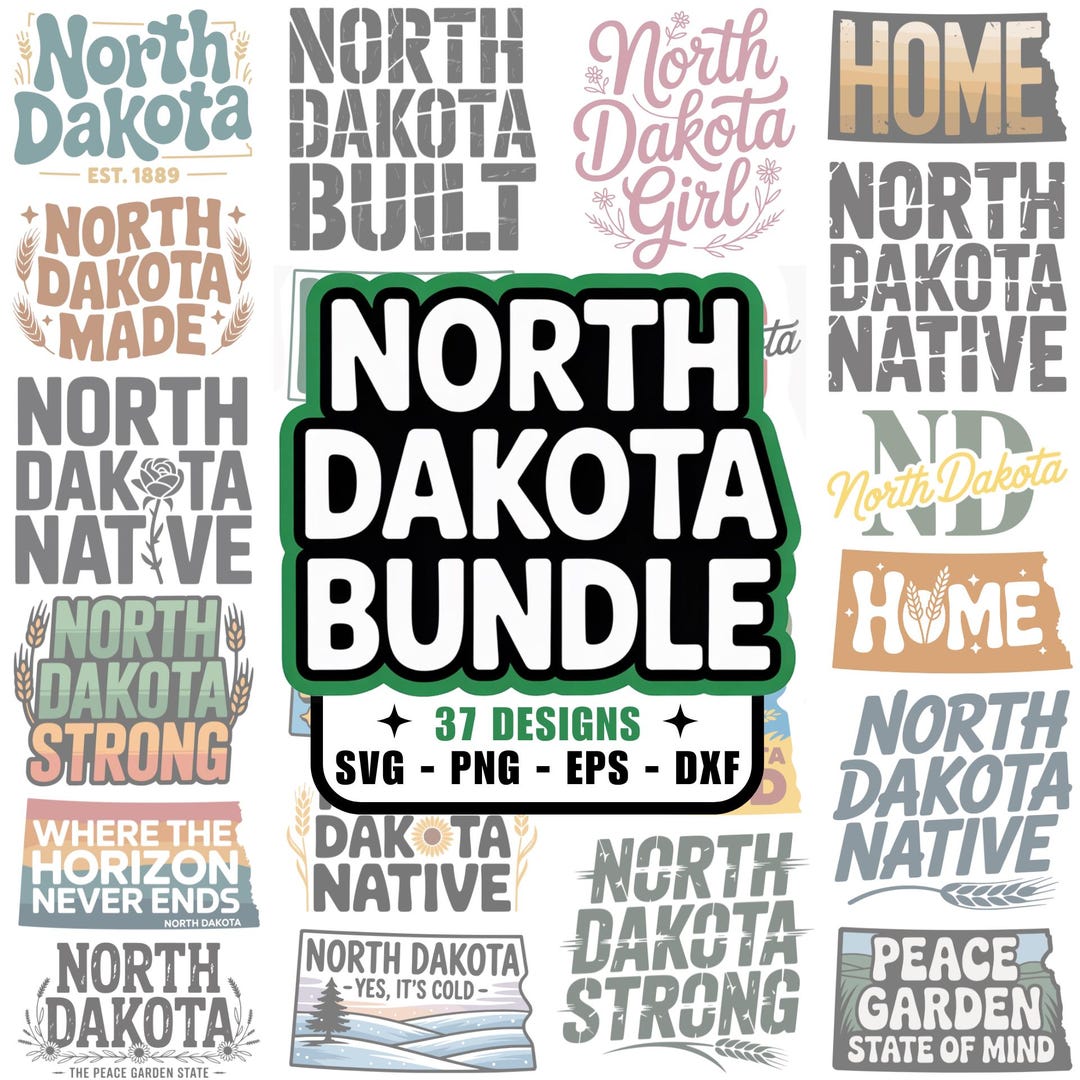37 North Dakota SVG PNG Bundle, Dxf Eps, the Peace Garden State, Fargo ...