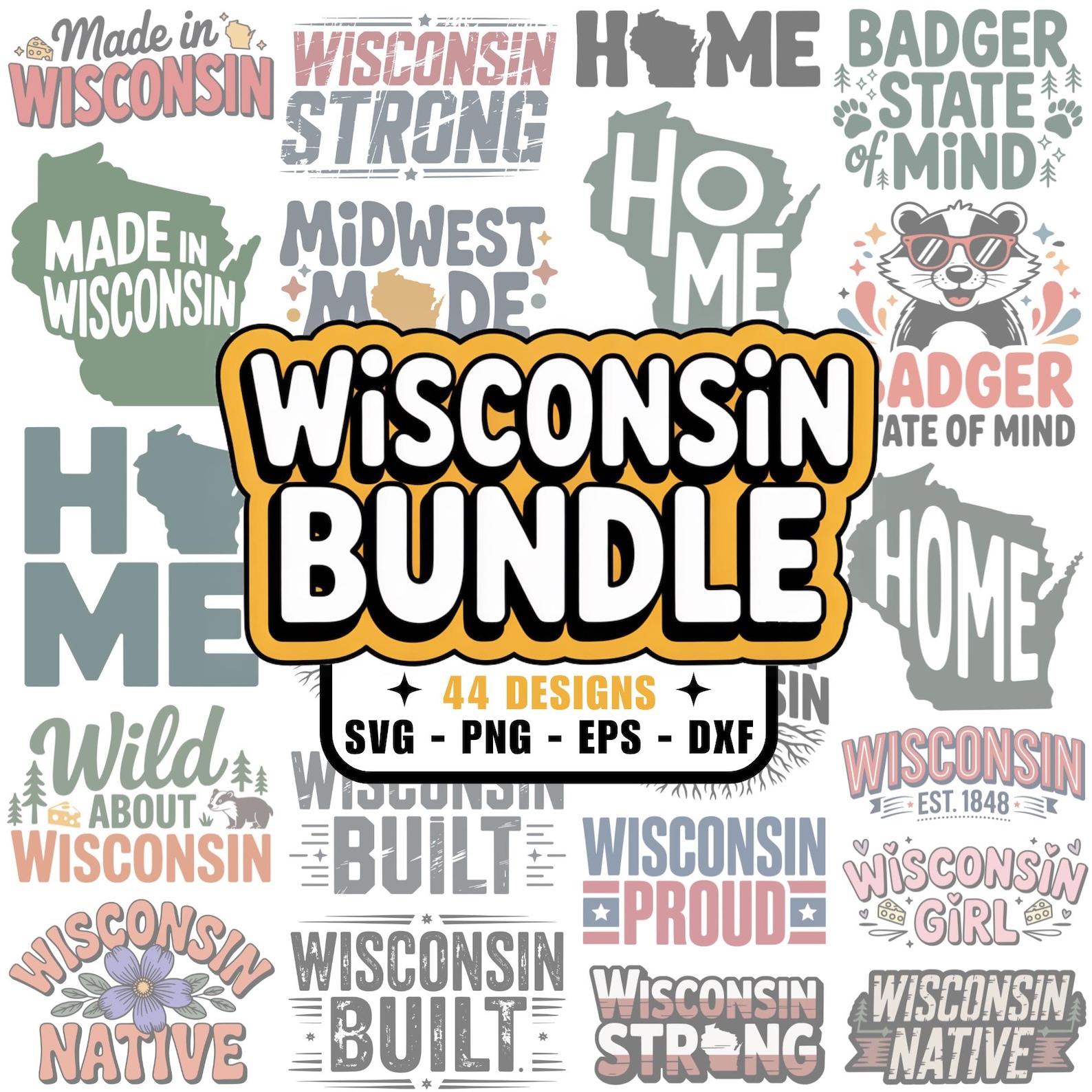 Wisconsin 44 SVG PNG Image Bundle, Dxf Eps Files, the Badger State ...