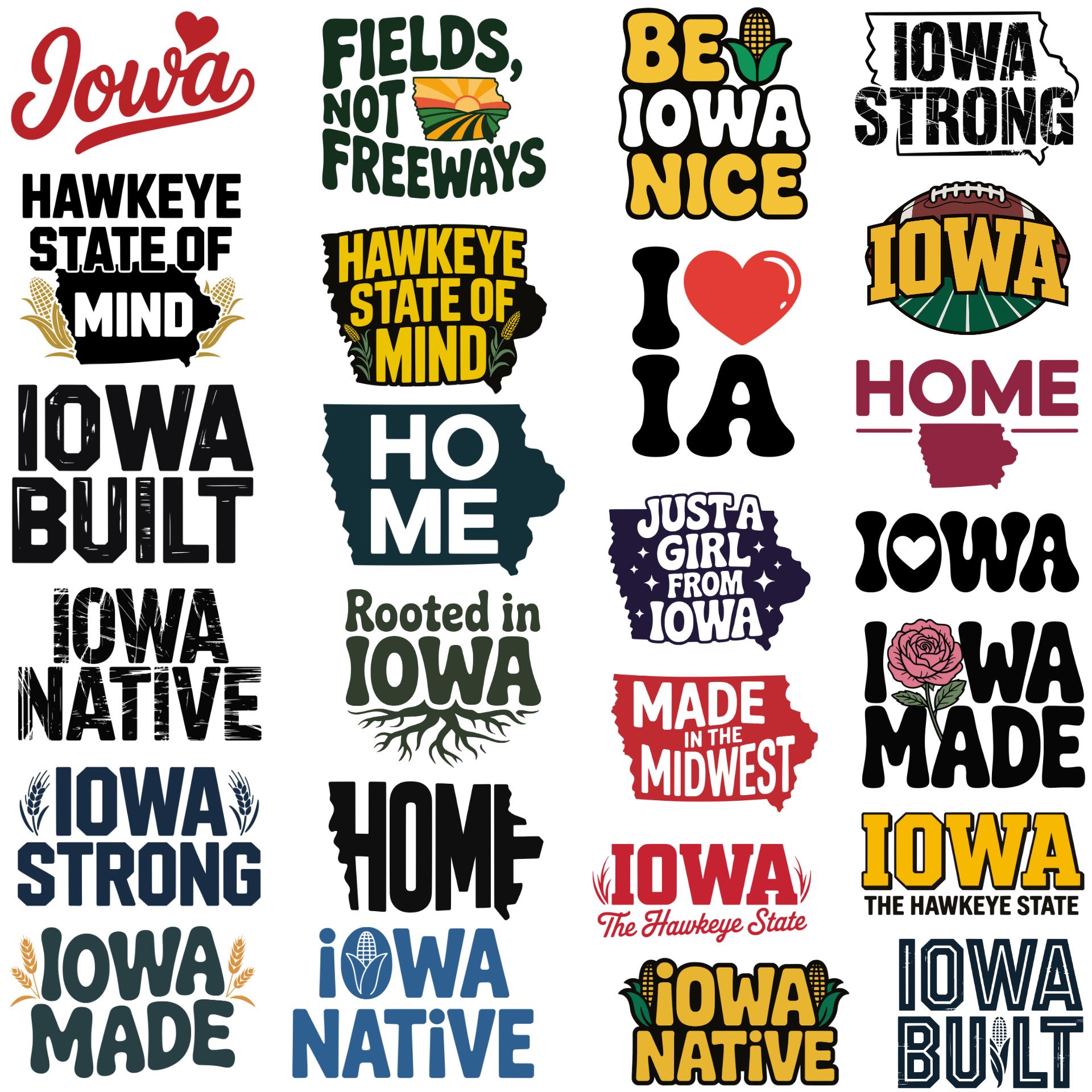 Iowa 65 Design Bundle SVG PNG, Iowa Cut Files, State Digital Art, Iowa ...