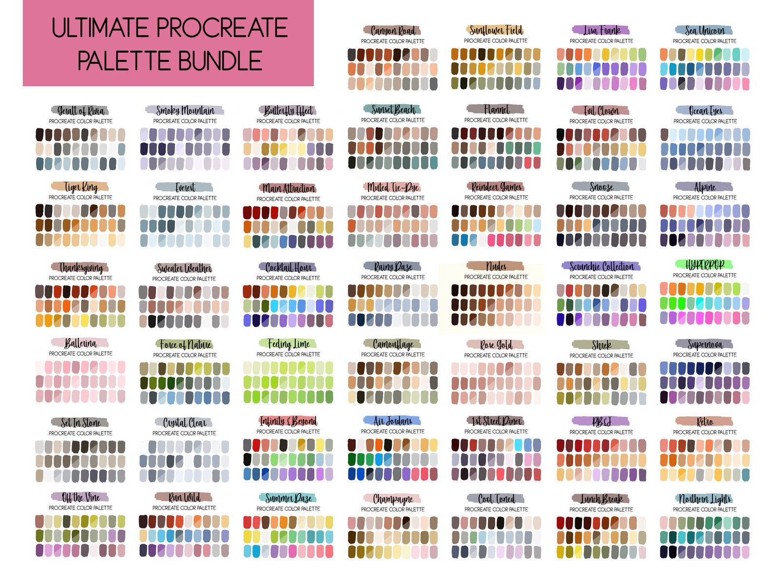 Procreate Color Palette BUNDLE | PNG for Color Picking | 186 Palettes ...