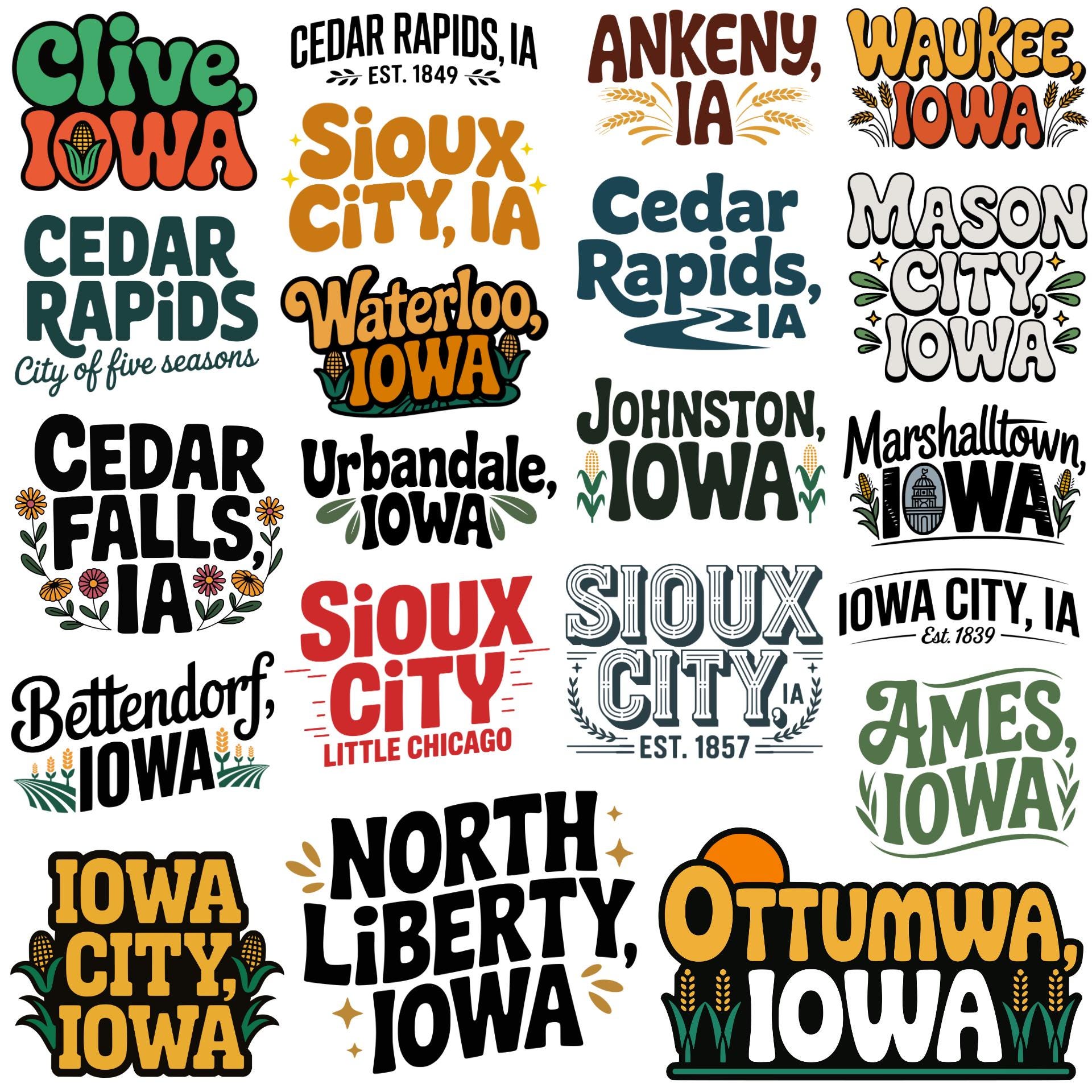 Iowa 65 Design Bundle SVG PNG, Iowa Cut Files, State Digital Art, Iowa ...