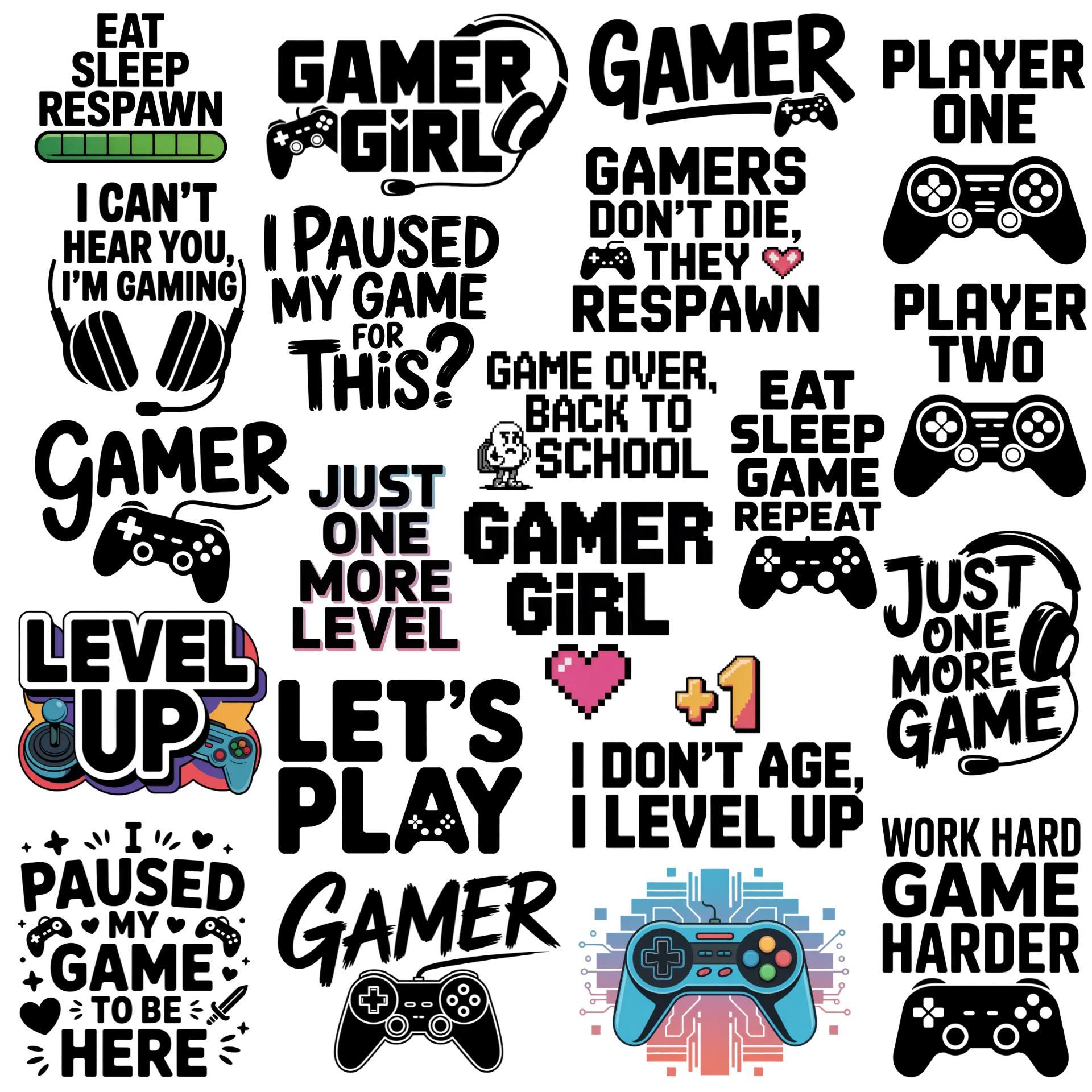 Video Game SVG PNG Image Bundle | 21 Designs | Gamer, Gamer Girl, Game ...