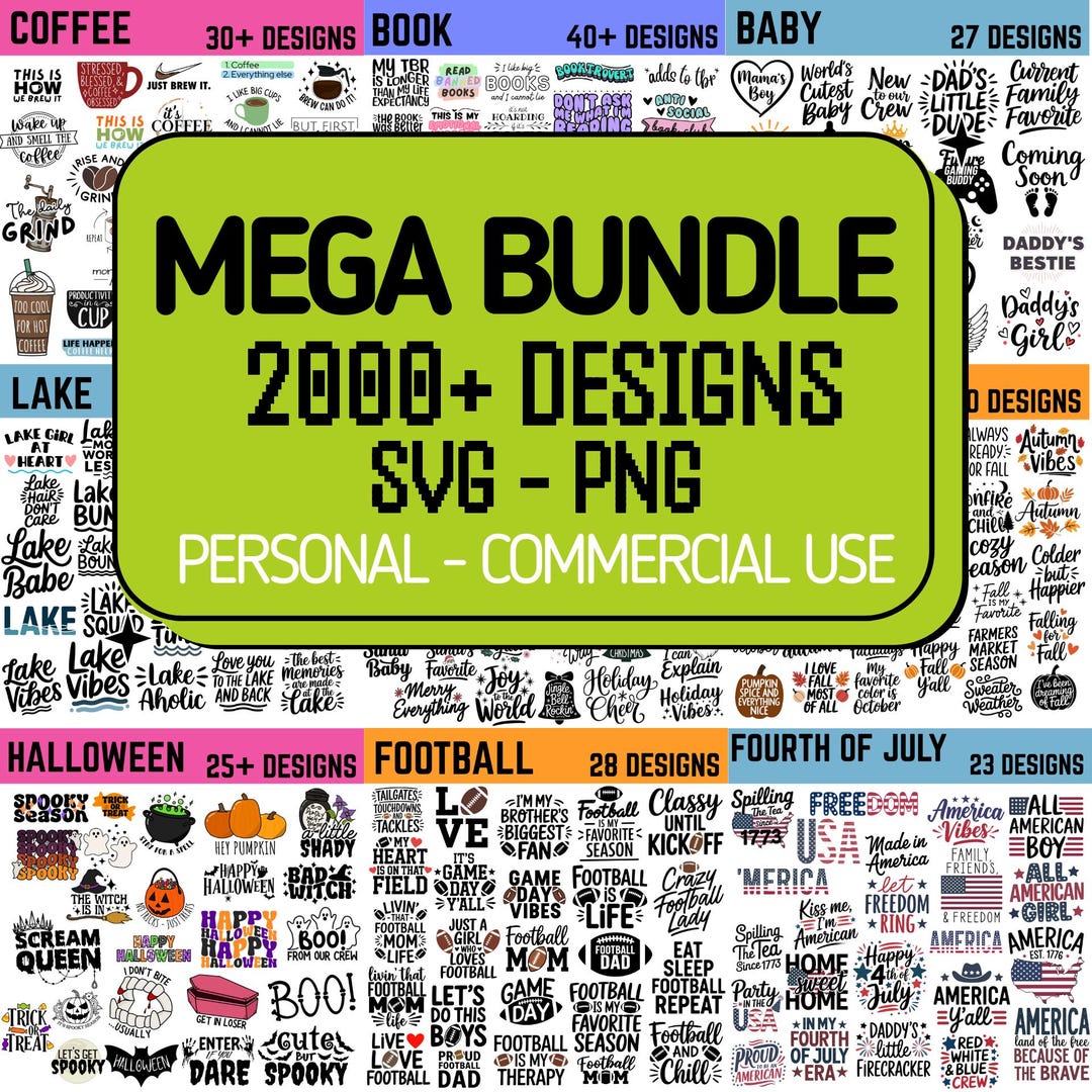 MEGA SVG Bundle (over 2000 Designs), Plus Access to All Future Designs ...