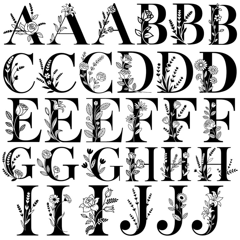 Floral Alphabet SVG: Flower Letter Designs (78 Files) (digital Download ...