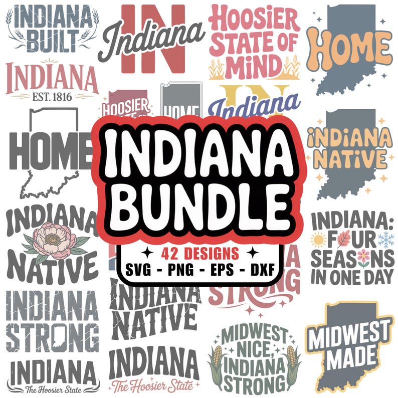 42 Indiana SVG PNG Images, Dxf Eps Files, the Hoosier State, Peony ...