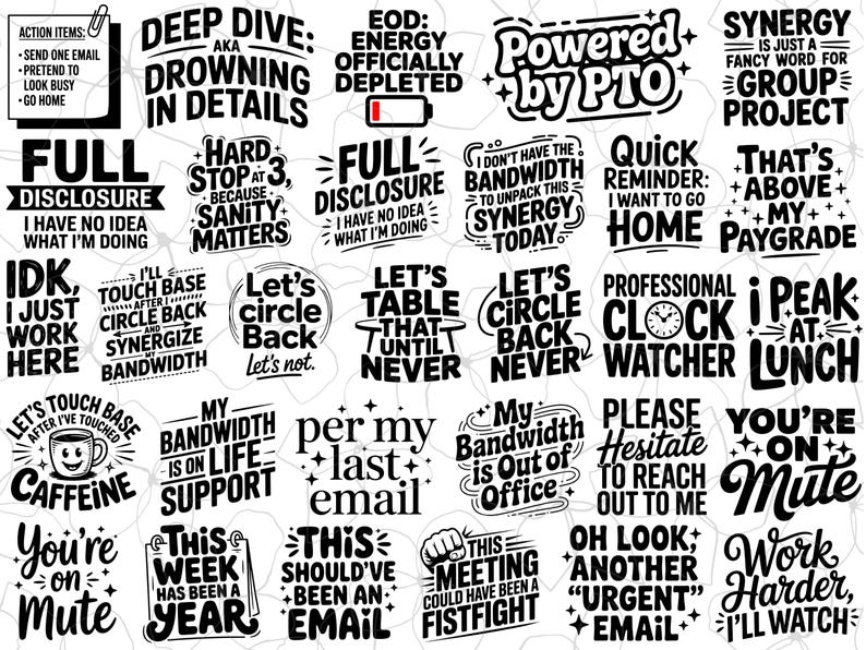 Funny Office Quotes SVG PNG Bundle: Sarcastic Work Humor Designs ...