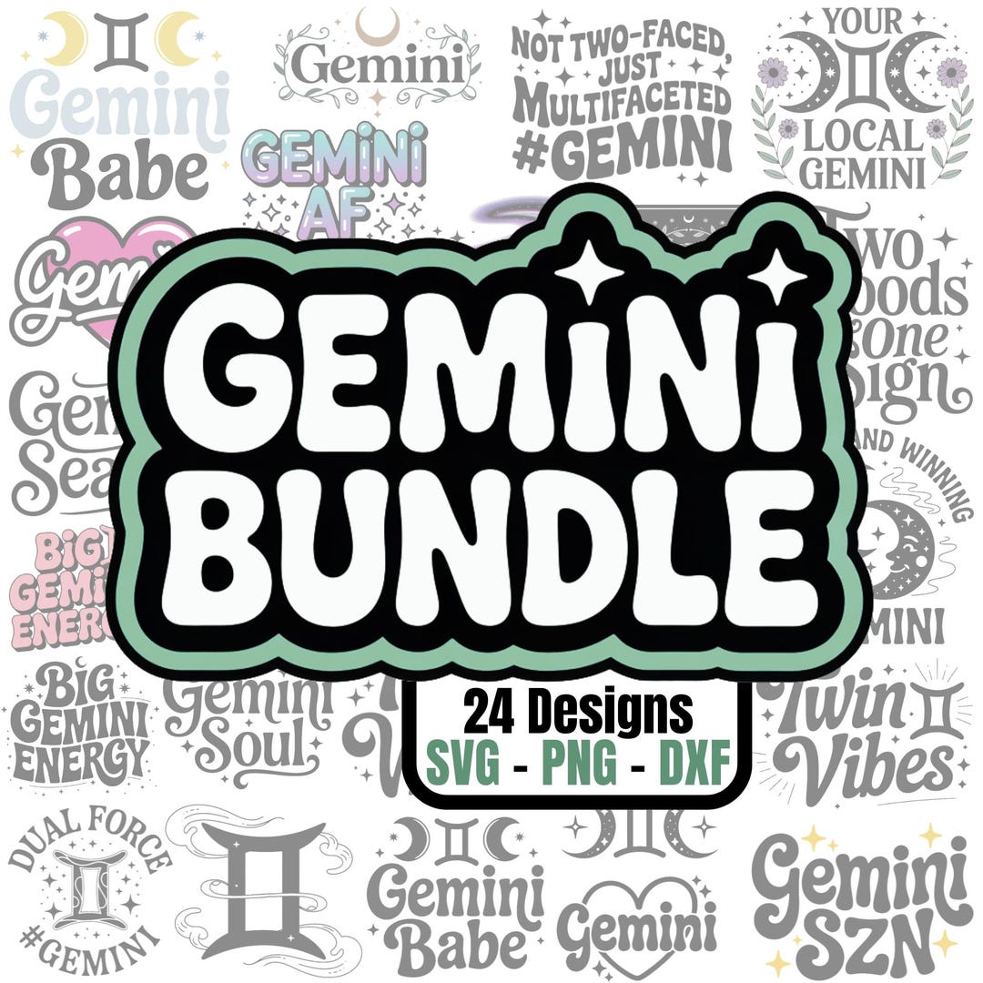 Gemini Zodiac SVG PNG Bundle: Astrology Designs for Cricut, Silhouette ...