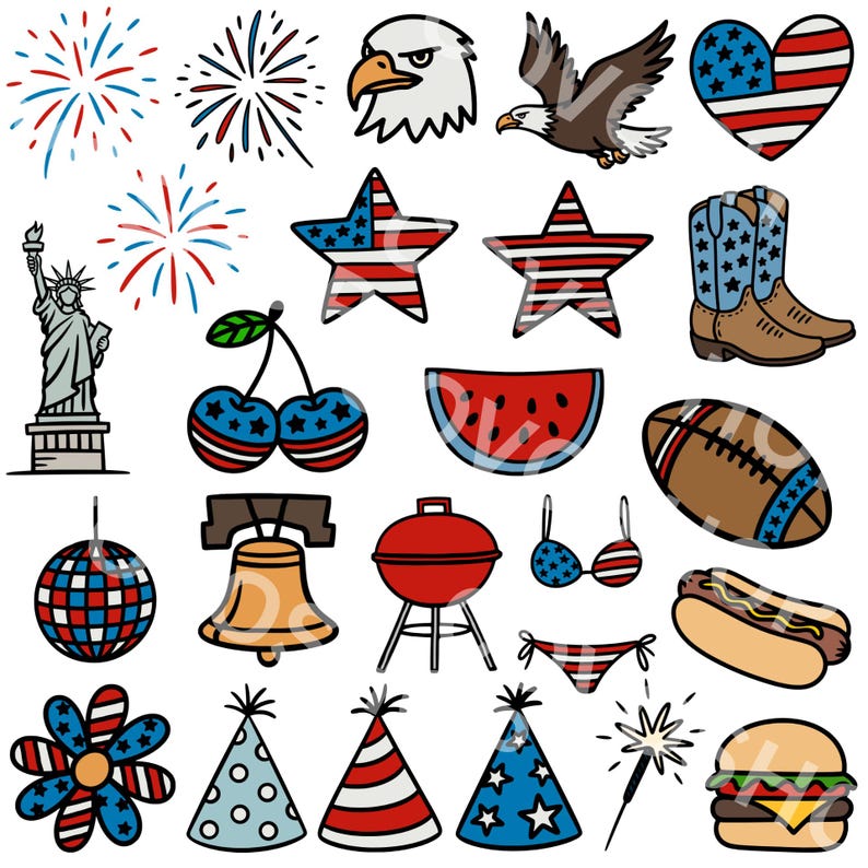 50 Fourth of July Clipart Bundle, PNG SVG EPS Dxf, Fireworks, Popsicles ...