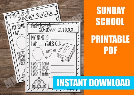 First Day of Sunday School PRINTABLE Worksheet 1 Printable - Etsy