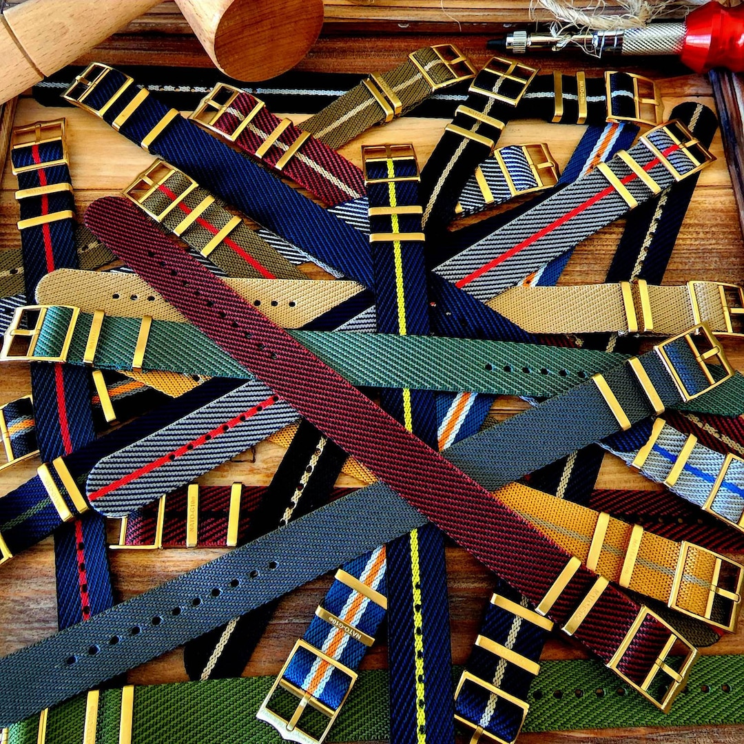 NATO G10 ® Twill Gold Custom Buckles Single Pass Adjustable Nylon Watch Strap Premium 18mm 20mm ...