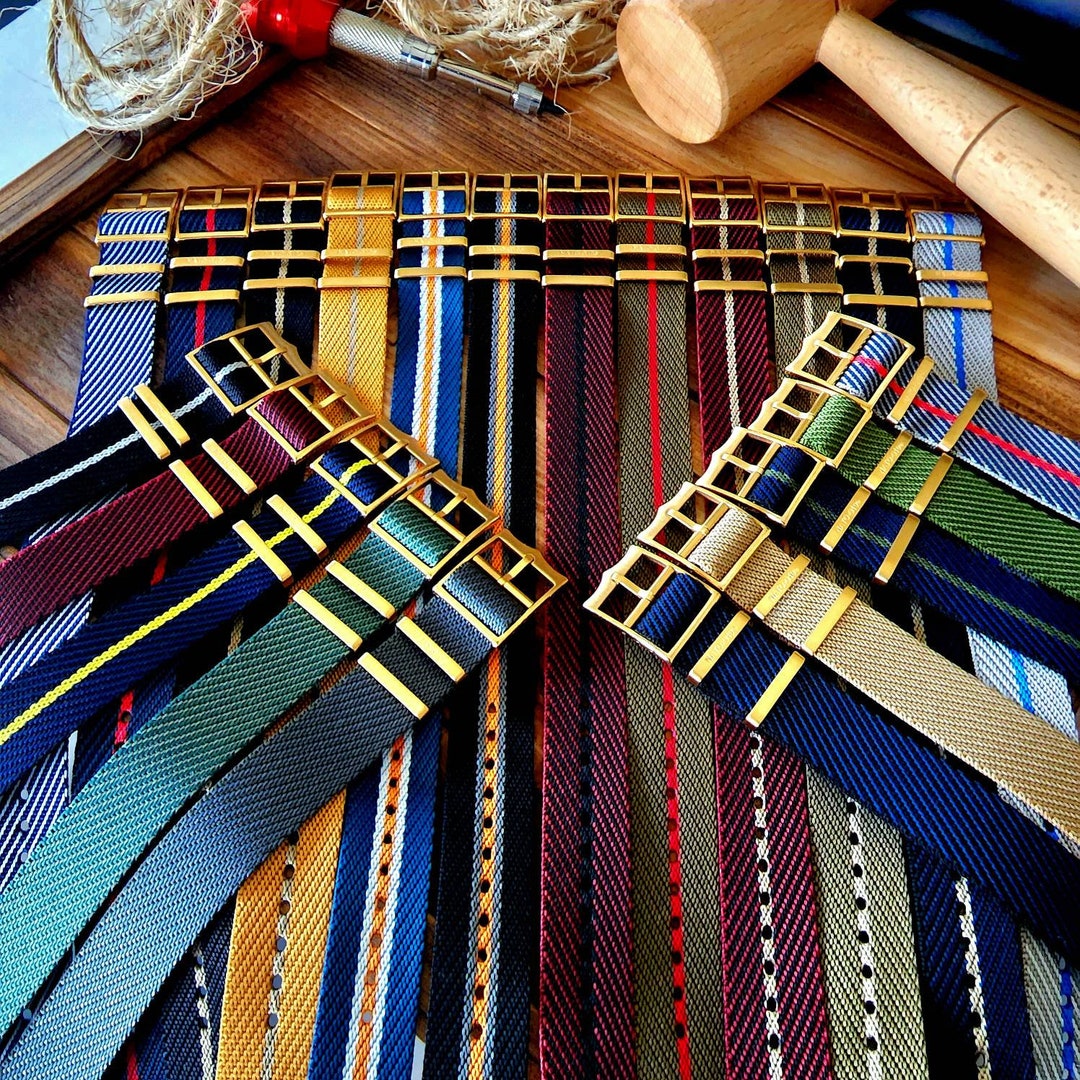 NATO G10 ® Twill Gold Custom Buckles Single Pass Adjustable Nylon Watch Strap Premium 18mm 20mm ...