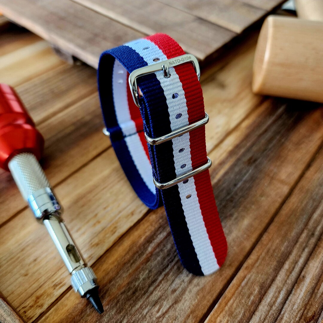 NATO G10 Strap Red White Blue Nylon Ballistic Military USA Heavy Duty ...