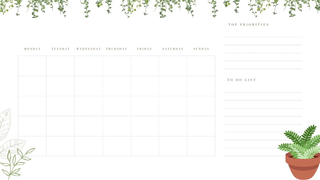 Blank Leafy Calendar - Etsy