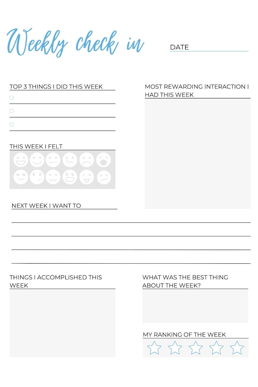 Weekly Check-in Digital Download Printable Template Goals - Etsy