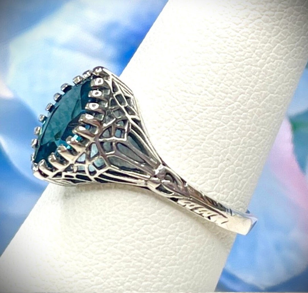 Natural 1.00 Carat London Blue Topaz Art Deco Design 925 Solid Sterling ...