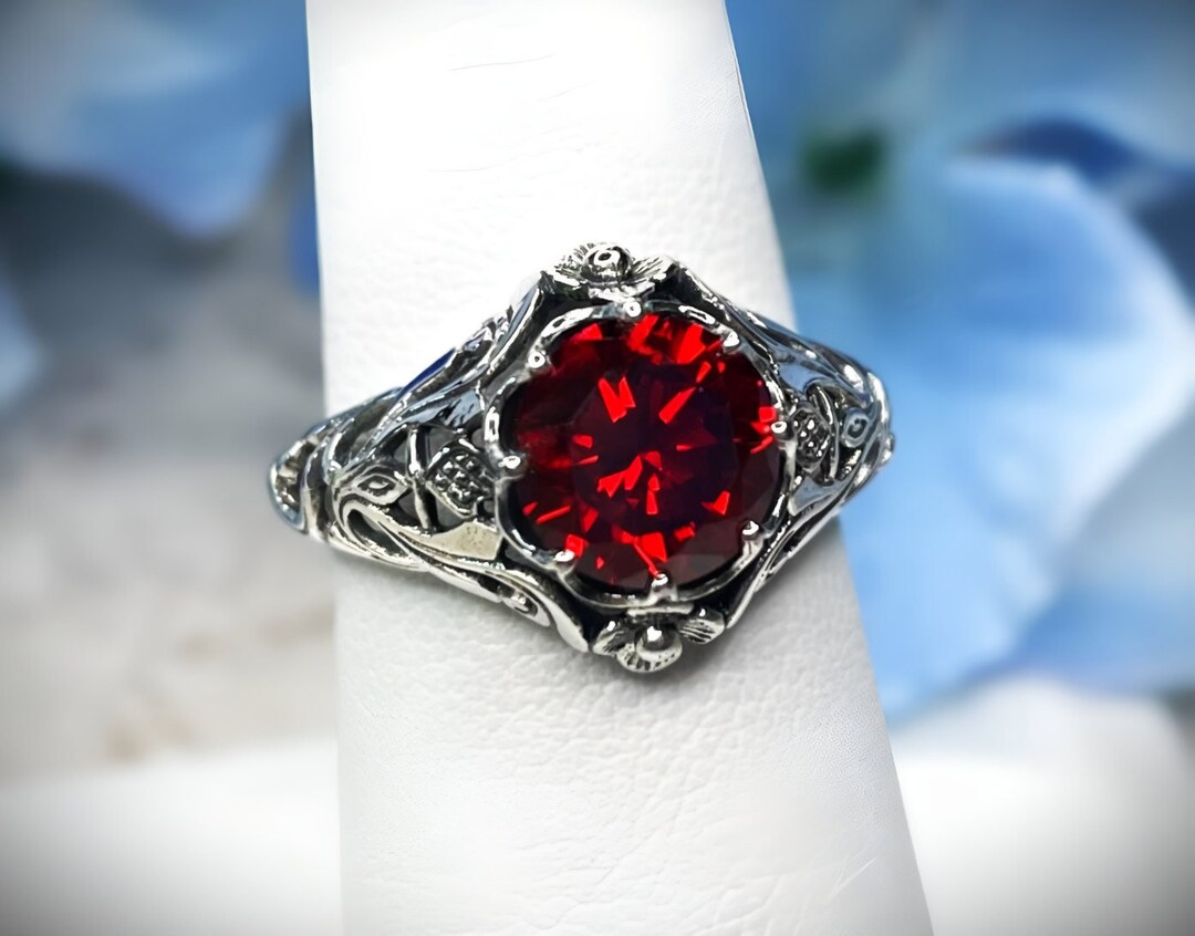 Art Nouveau Design Scottish Thistle Garnet Cz 925 Solid Sterling Silver ...