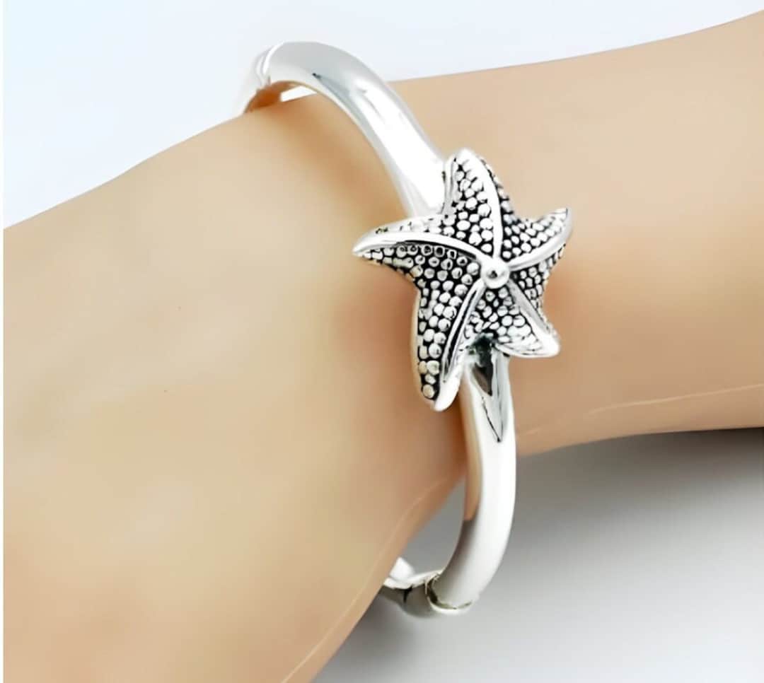 Starfish Bangle Sterling Silver 925 Starfish Charm Bracelet, Lightweight 16.5cm Perfect Beach ...