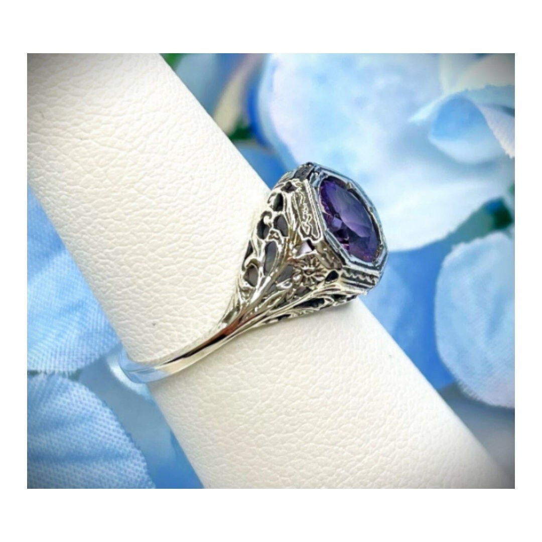Natural Amethyst Art Deco Design Antique Style 925 Solid Sterling ...