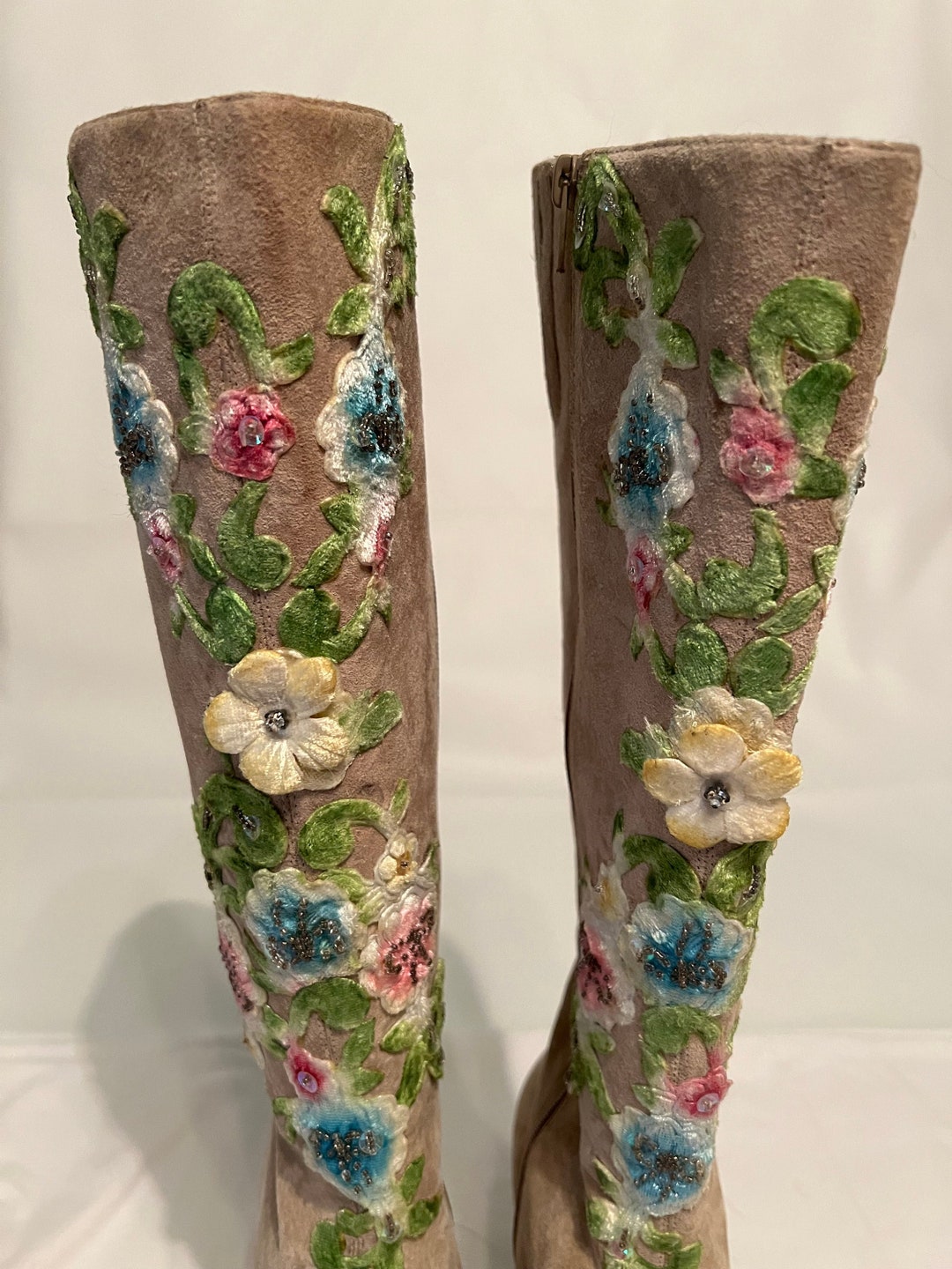 Light Tan Suede Upcycled Embroidered Boot - Etsy