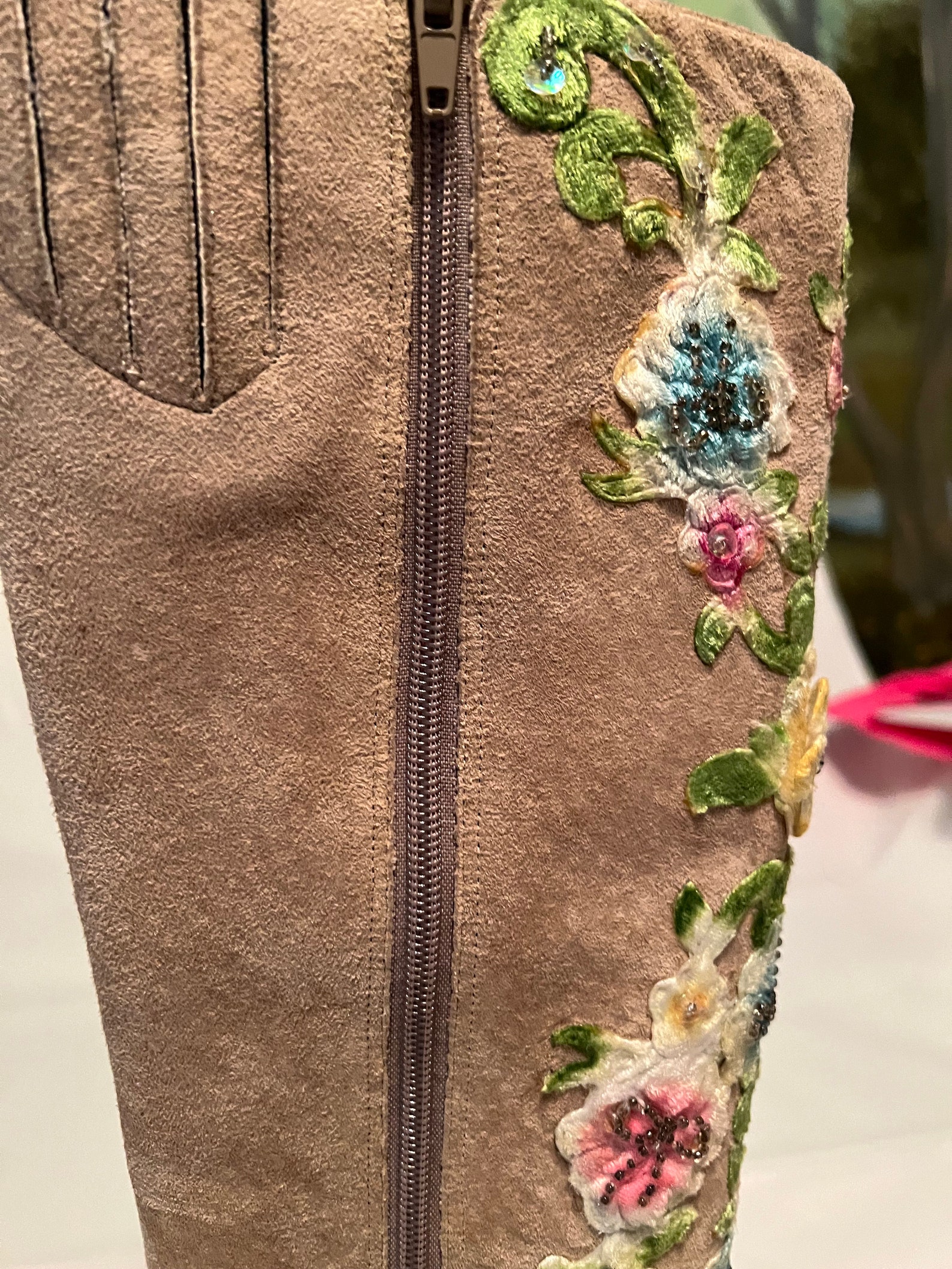 Light Tan Suede Upcycled Embroidered Boot - Etsy