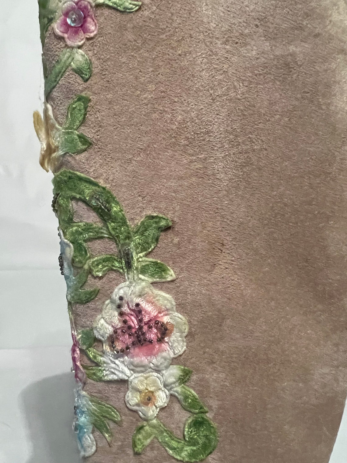 Light Tan Suede Upcycled Embroidered Boot - Etsy