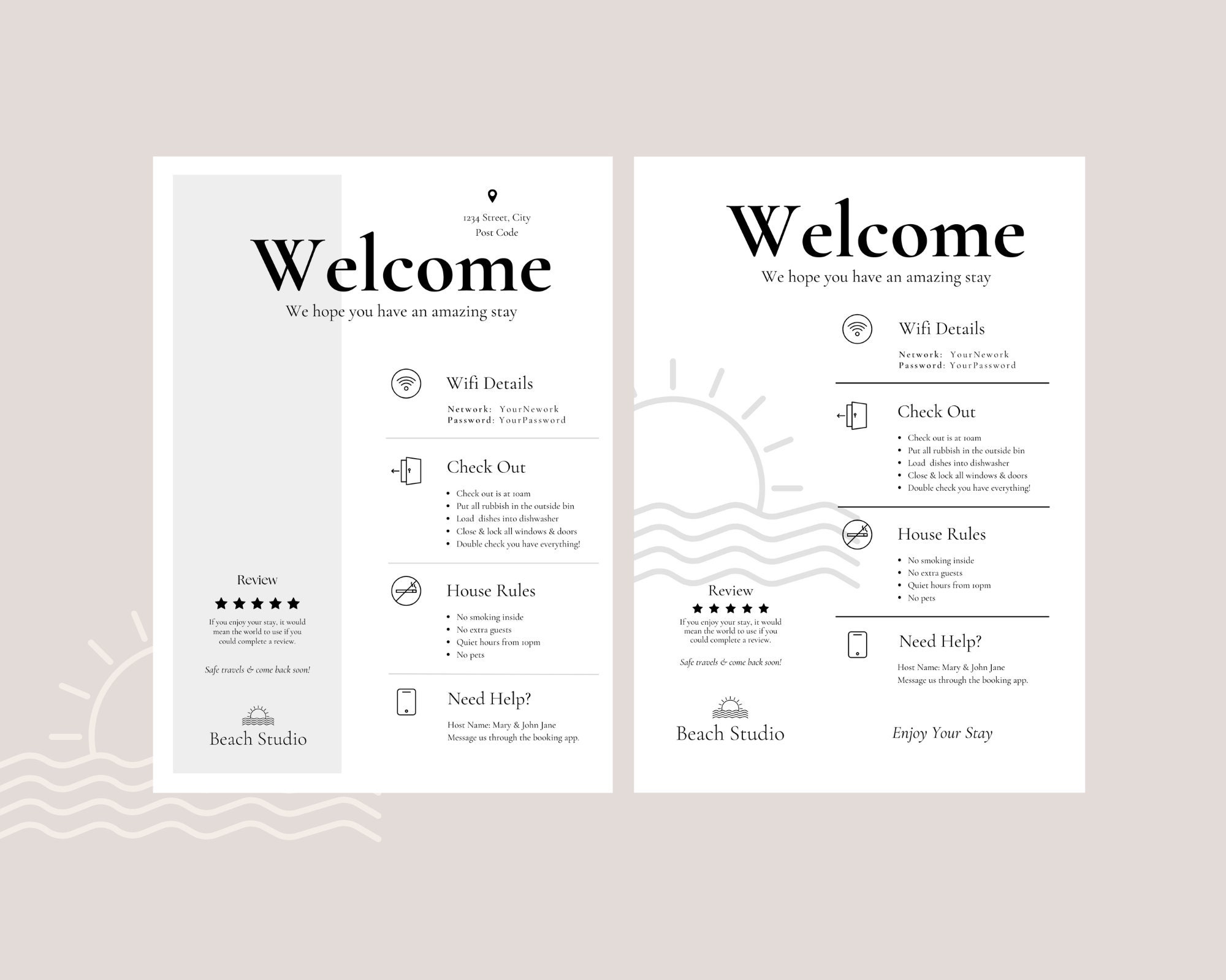 Airbnb Welcome Sign Template, Beach Theme Guest Arrival Poster, Beach ...