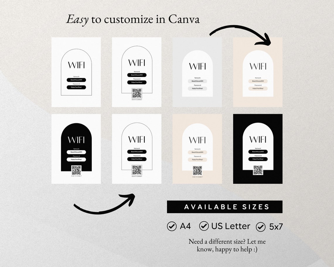 Vacation Rental Wifi Password Qr Code Sign, Digital Airbnb Editable ...