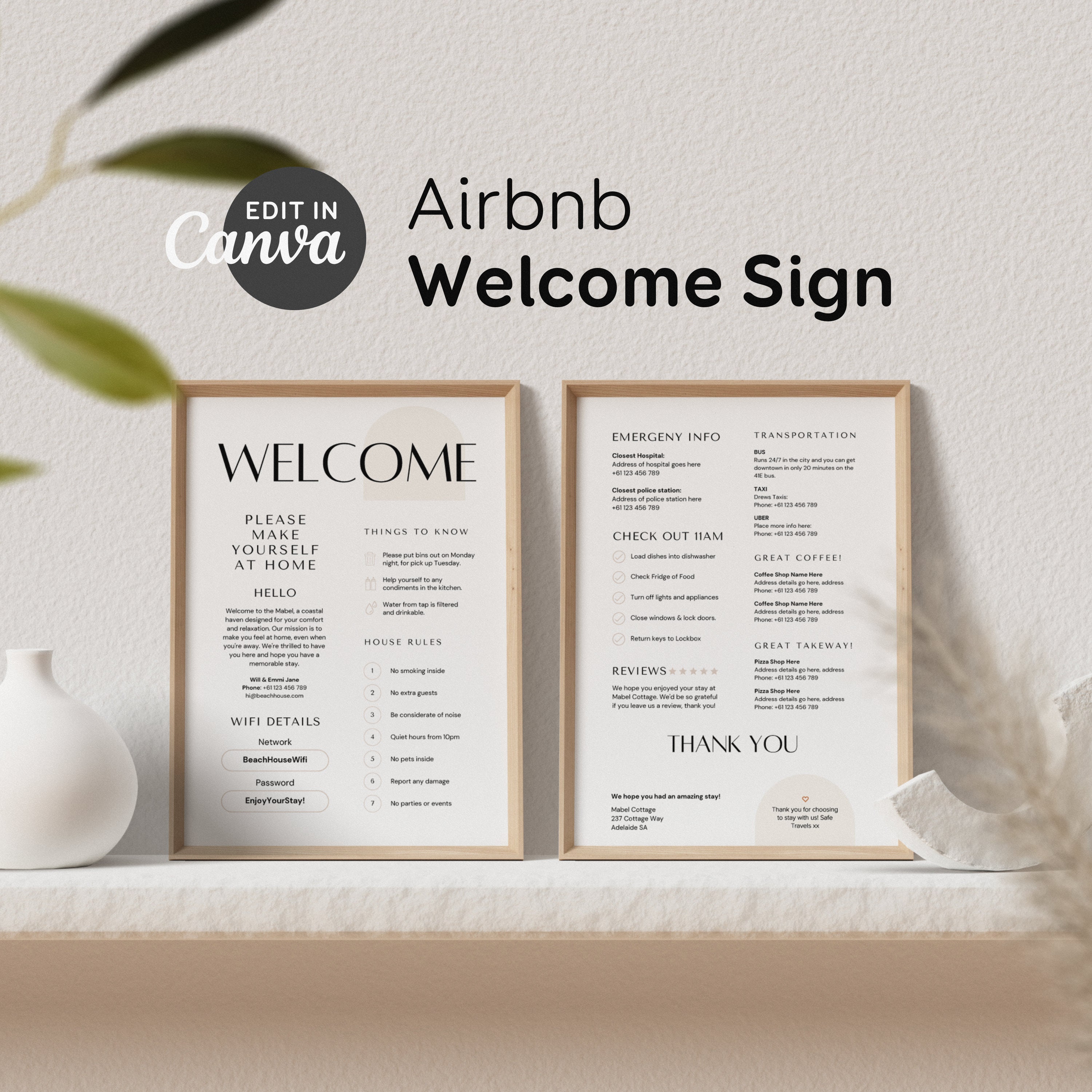 Modern Airbnb Wifi House Rules Sign Poster Welcome Vacation Rental ...