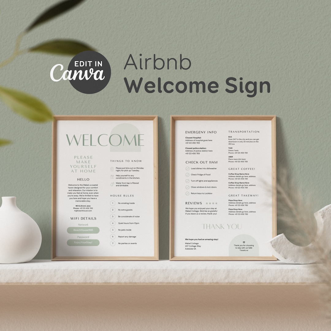 Modern Airbnb Wifi House Rules Sign, Welcome, Vacation Rental House ...