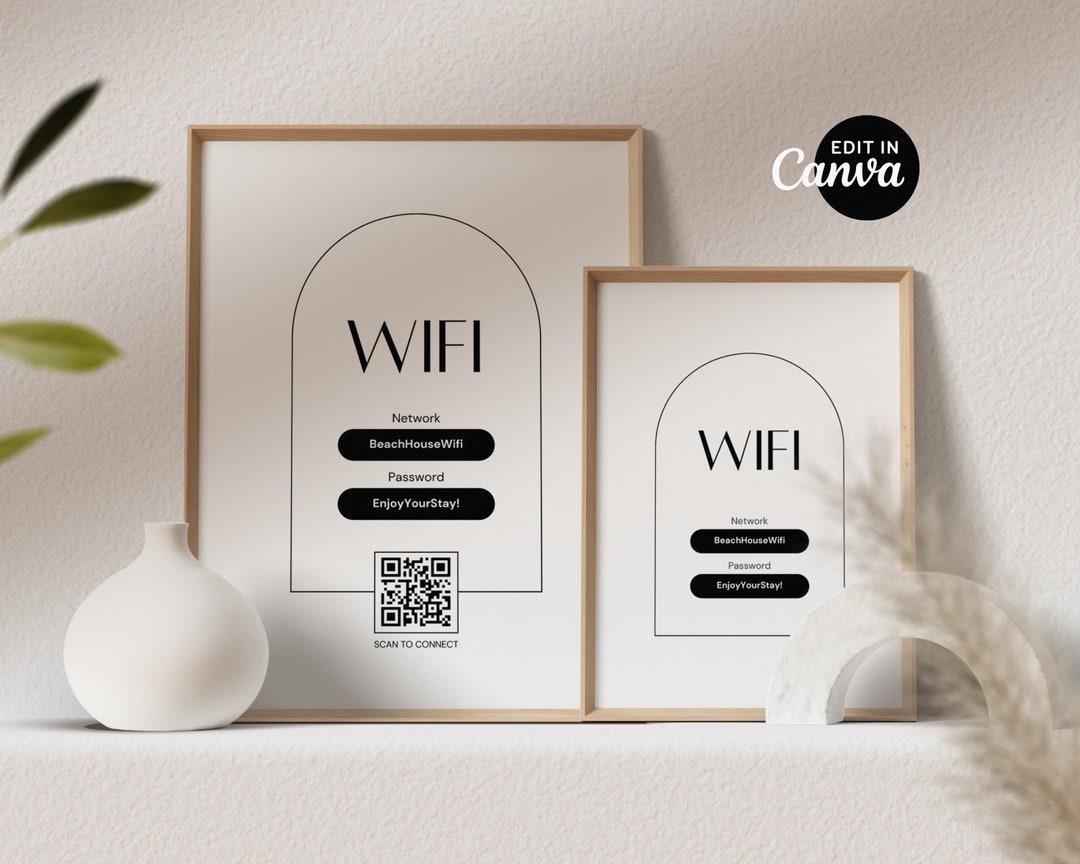 Vacation Rental Wifi Password Qr Code Sign, Digital Airbnb Editable ...