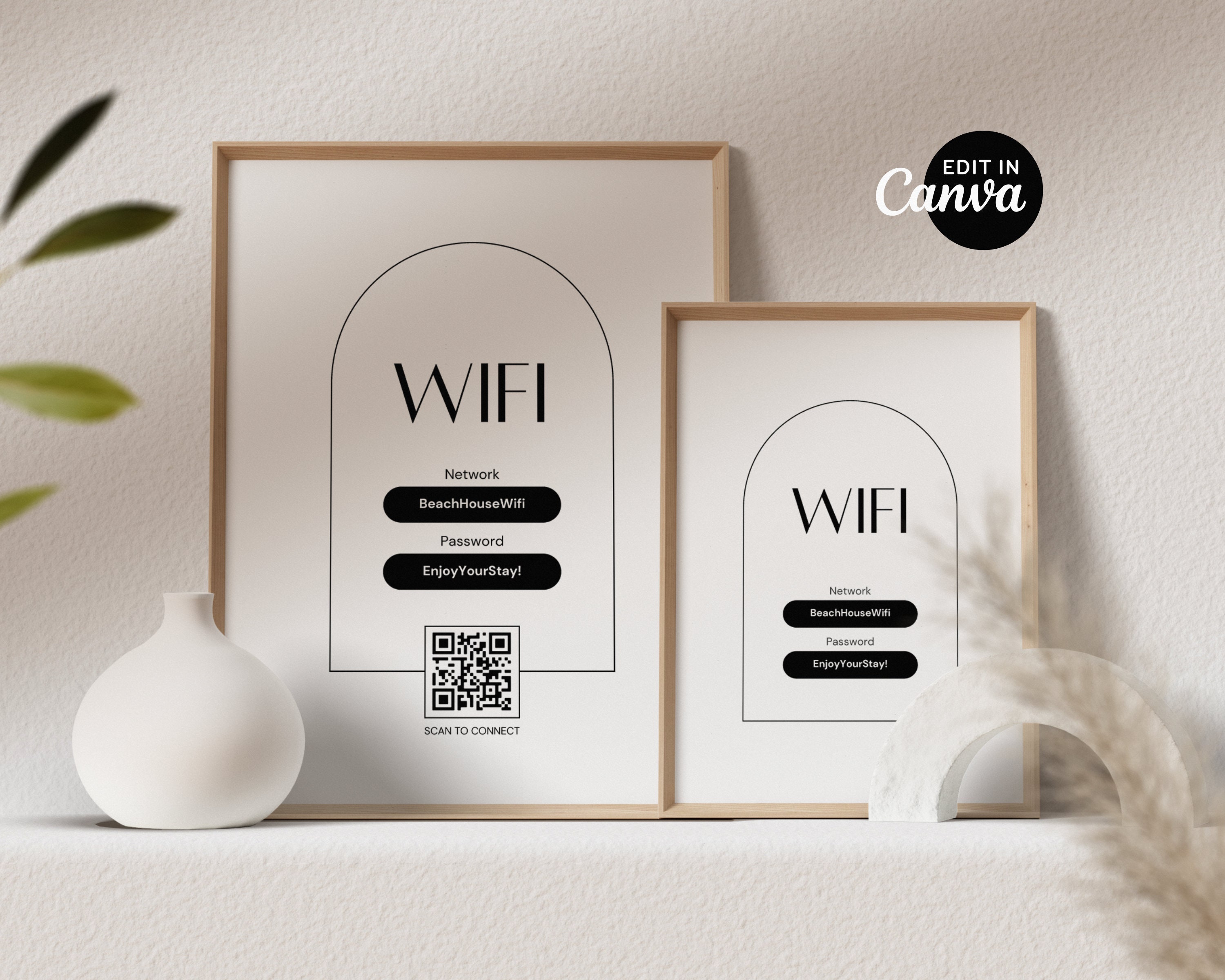 Vacation Rental Wifi Password Qr Code Sign, Digital Airbnb Editable ...