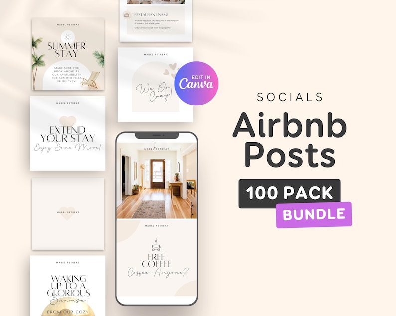 Modern Airbnb Template Instagram, Social Media Posts Template Canva ...