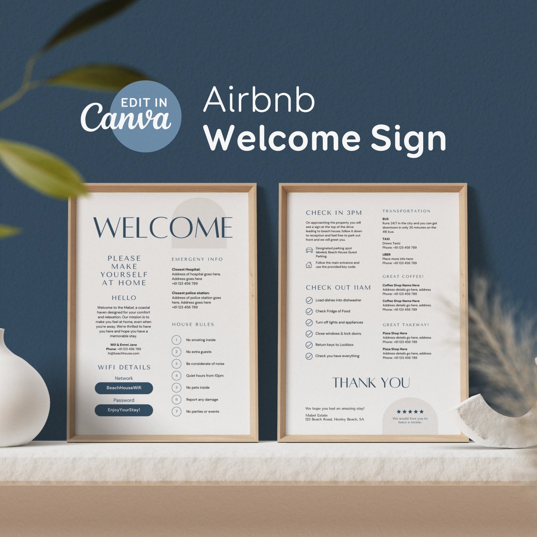 Beach Airbnb Welcome Sign & Flyer, Digital Download, Canva Template ...