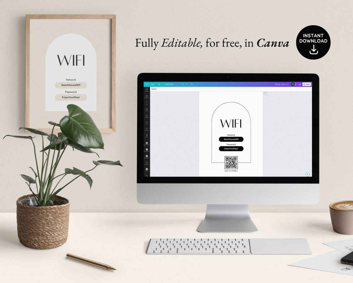 Vacation Rental Wifi Password Qr Code Sign, Digital Airbnb Editable ...