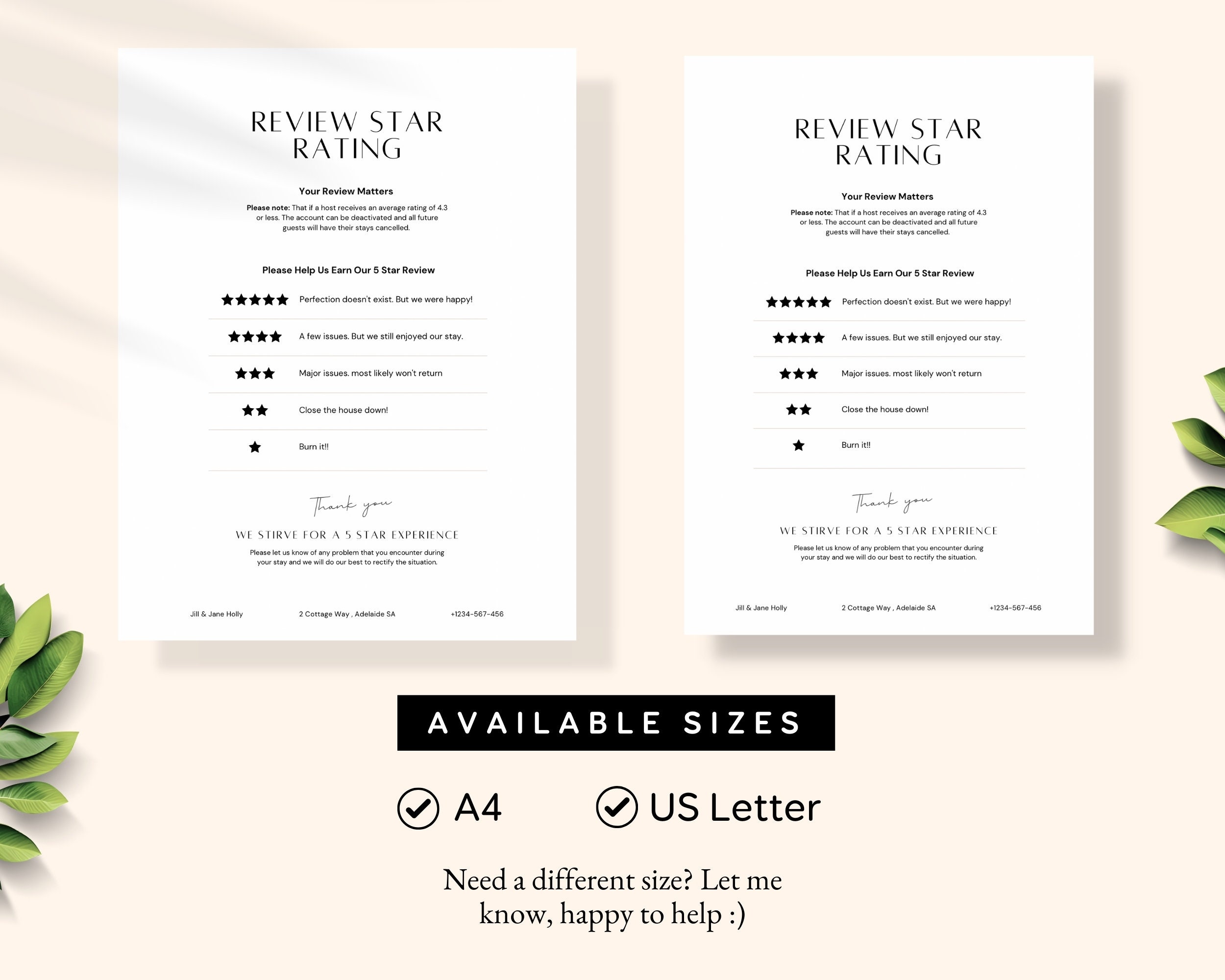 Airbnb Review Sign Canva, Airbnb Signs for Reviews, 5 Stars Rating ...