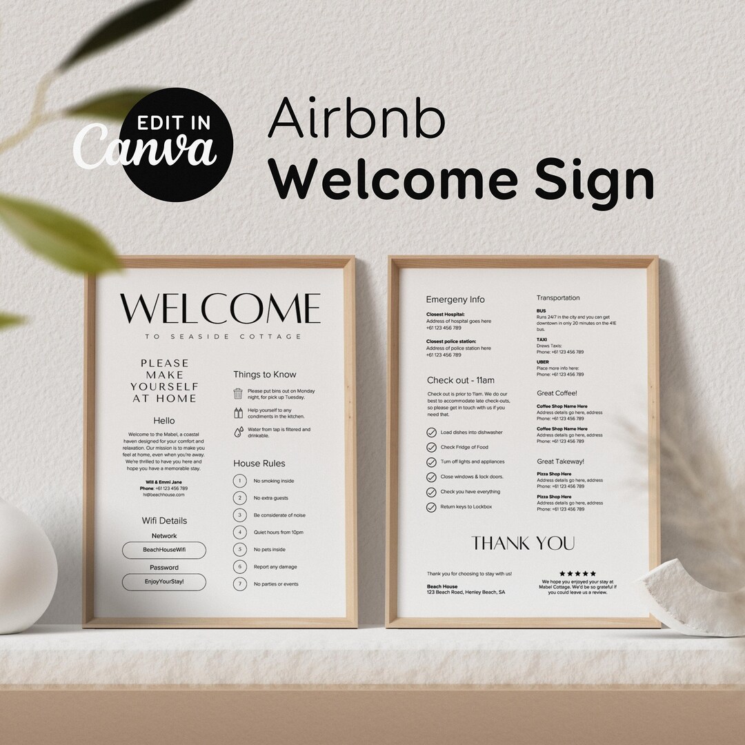 Beach Airbnb Welcome Sign & Flyer, Vacation Rental House Manual ...