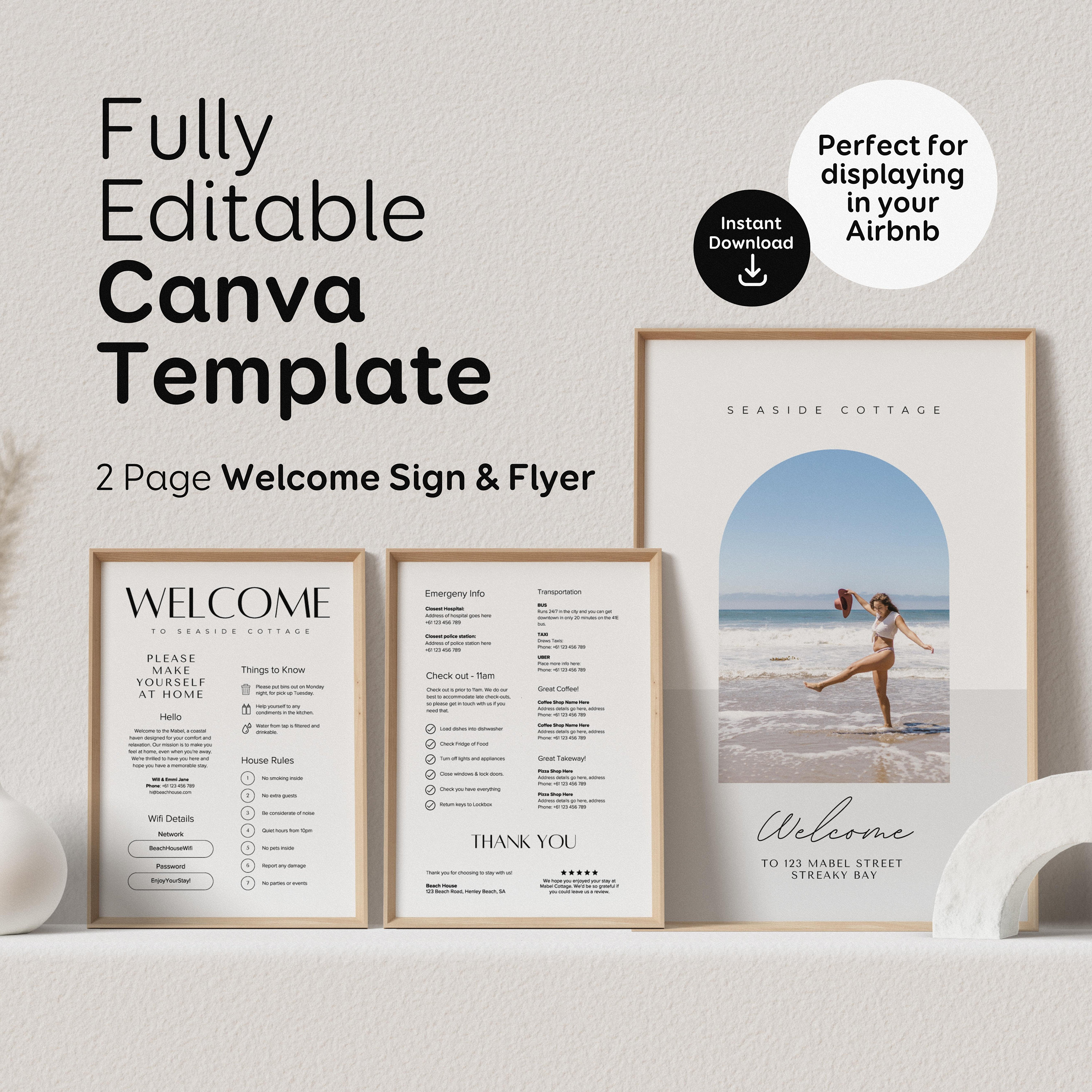 Beach Airbnb Welcome Sign & Flyer, Vacation Rental House Manual ...